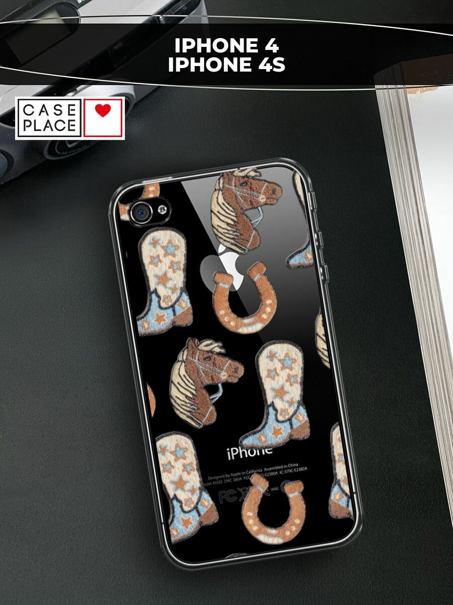 Чехол на Apple iPhone 4/4S / Айфон 4/4S с принтом "Конь, подкова и сапог"