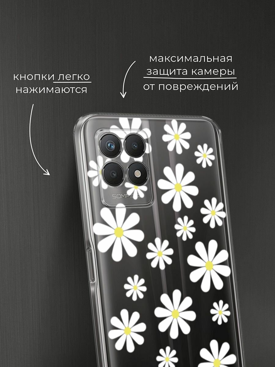 Чехол на Realme 8i / Реалми 8i с принтом "Большие ромашки", прозрачный — фото 1