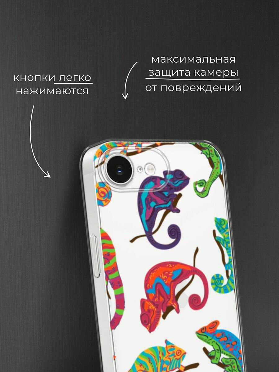 Чехол на Apple iPhone 16e/17e / Айфон 16е/17e с принтом "Яркие хамелеоны" — фото 1