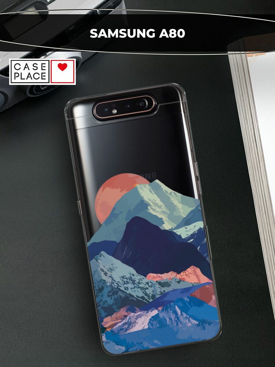 Чехол на Samsung Galaxy A80 / Самсунг Гэлакси A80 с принтом "Закат в снежных горах", прозрачный