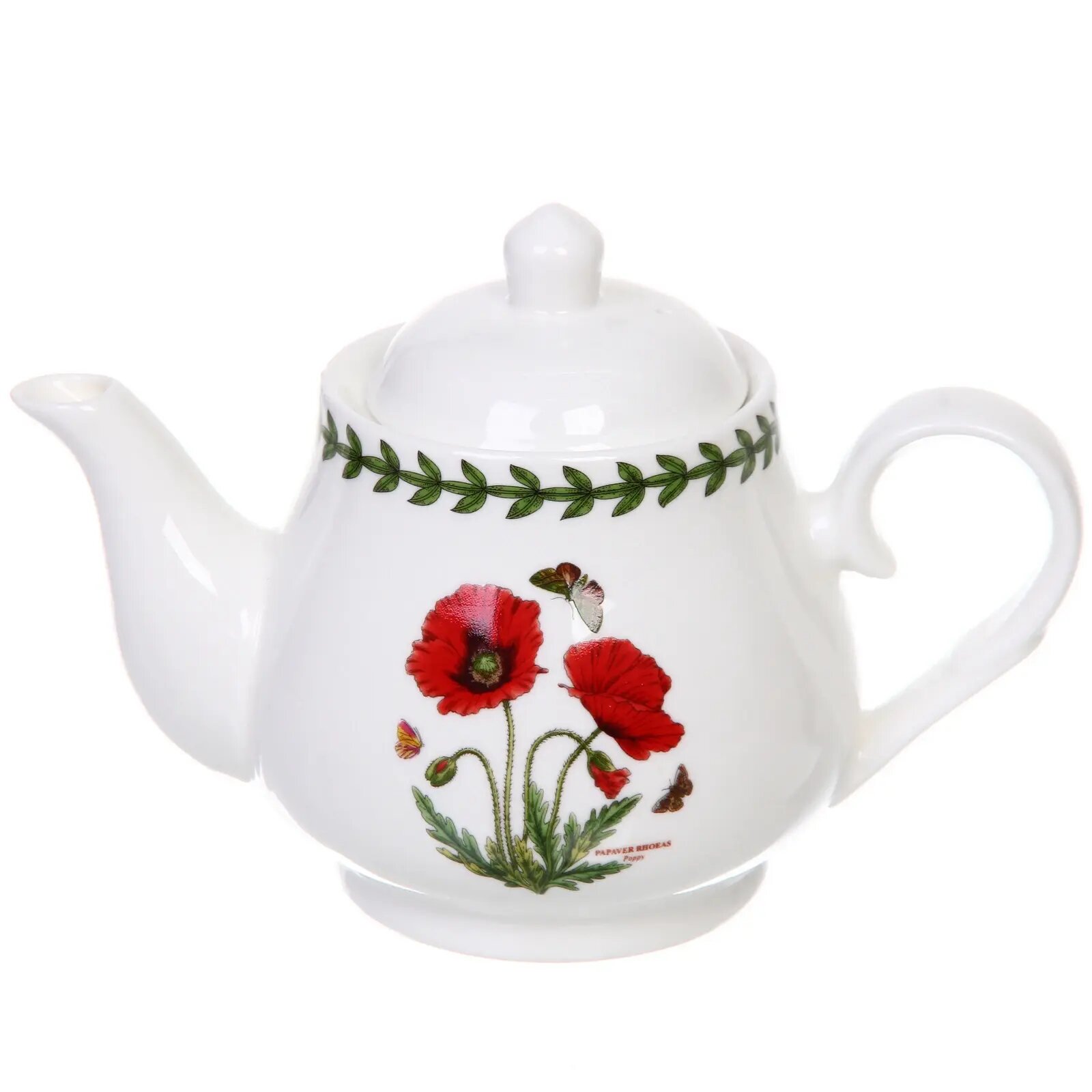 Чайник заварочный керамический 530мл «Цветочная грация», красные маки, белый с бабочками