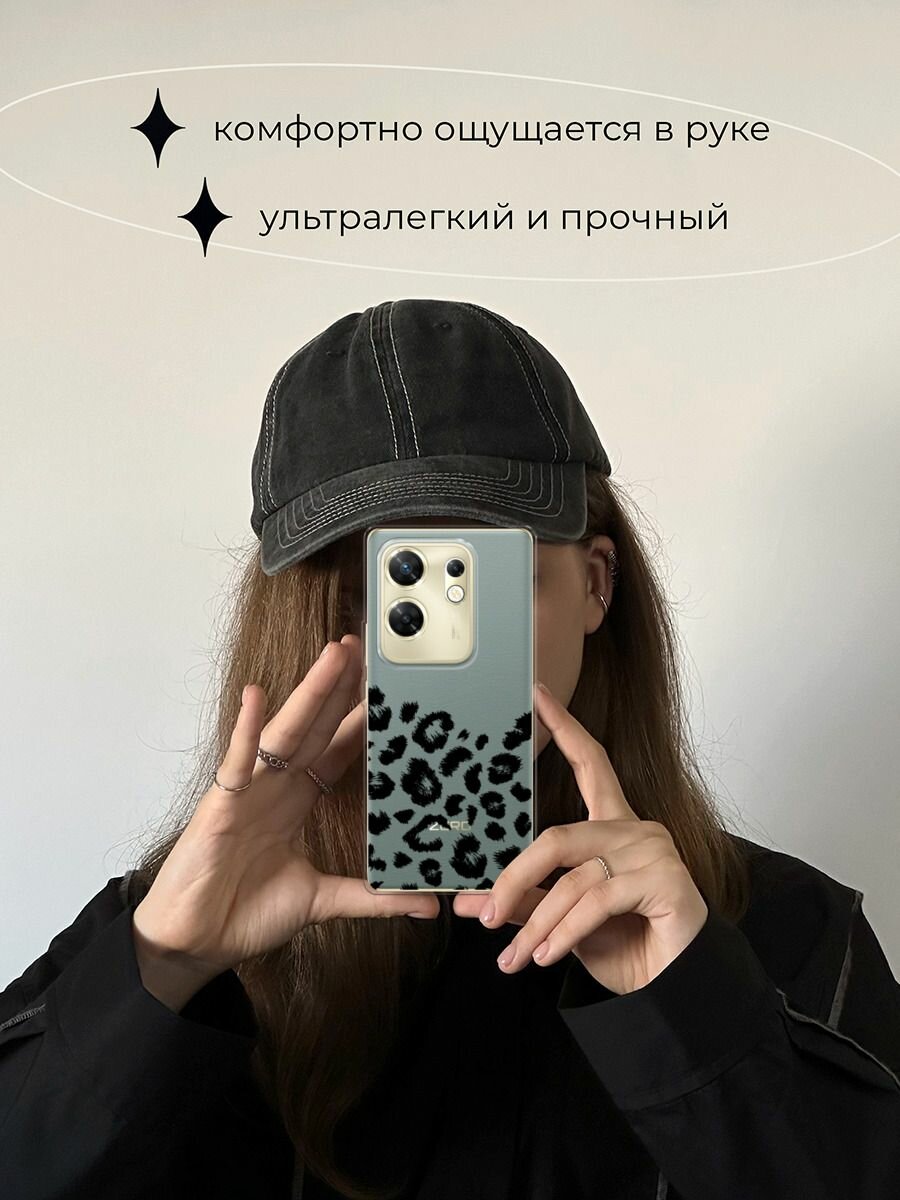 Чехол на Infinix Zero 30 4G / Инфиникс Зеро 30 4G с принтом "Окрас леопарда фон черный", прозрачный — фото 1