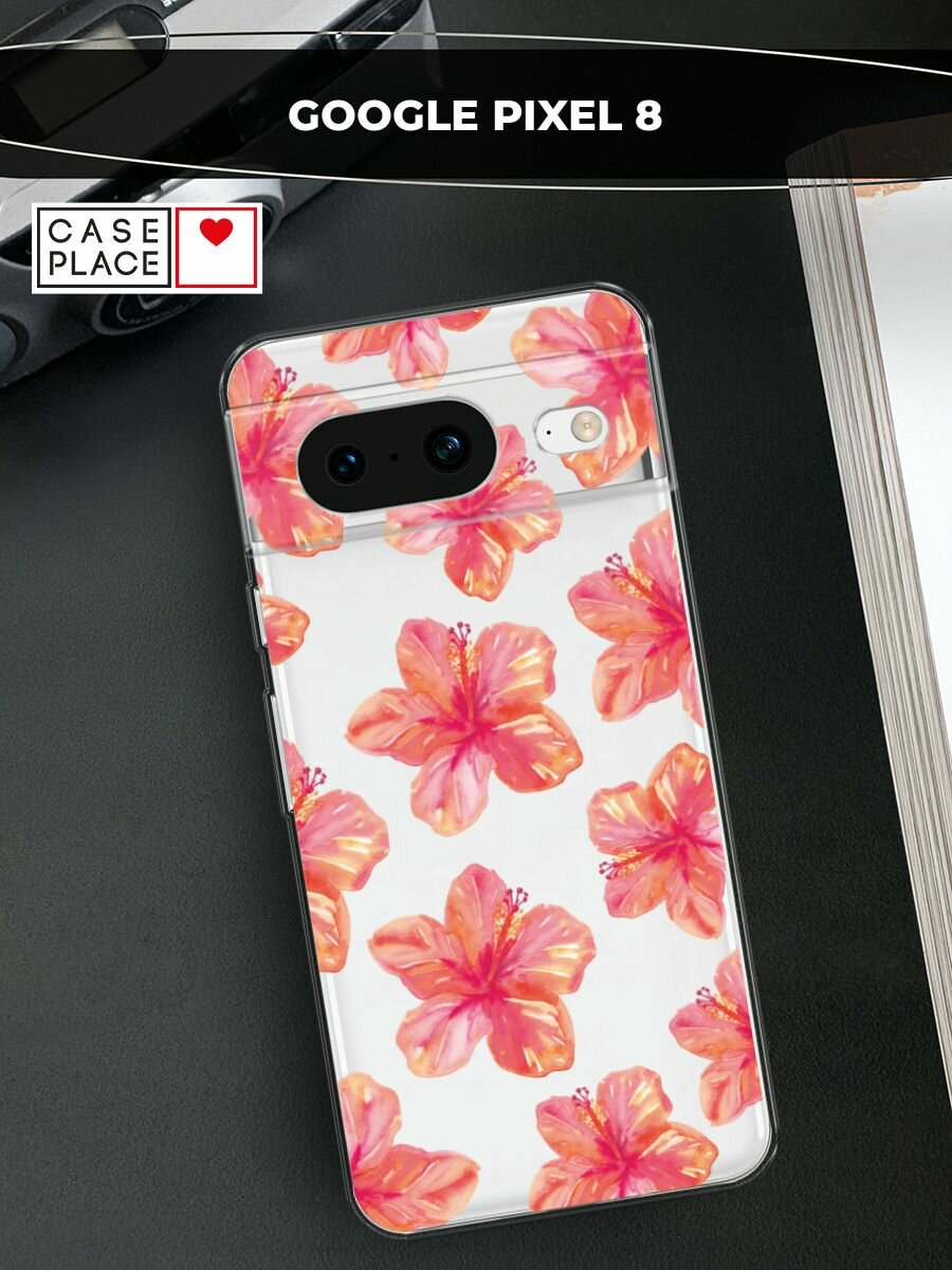 Чехол на Google Pixel 8 / Гугл Пиксель 8 с принтом "Pink flowers"