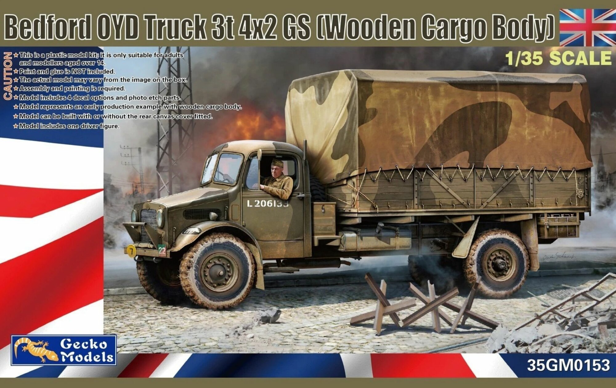 Gecko 35GM0153 1/35 Bedford OYD Грузовик 3t 4x2 GS (деревянный грузовый корпус) набор моделей