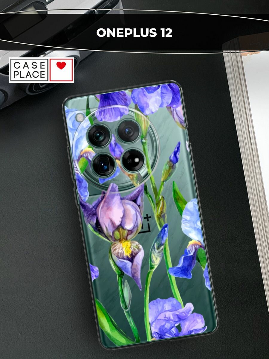 Чехол на OnePlus 12 / Ван Плас 12 с принтом "Синие ирисы", прозрачный