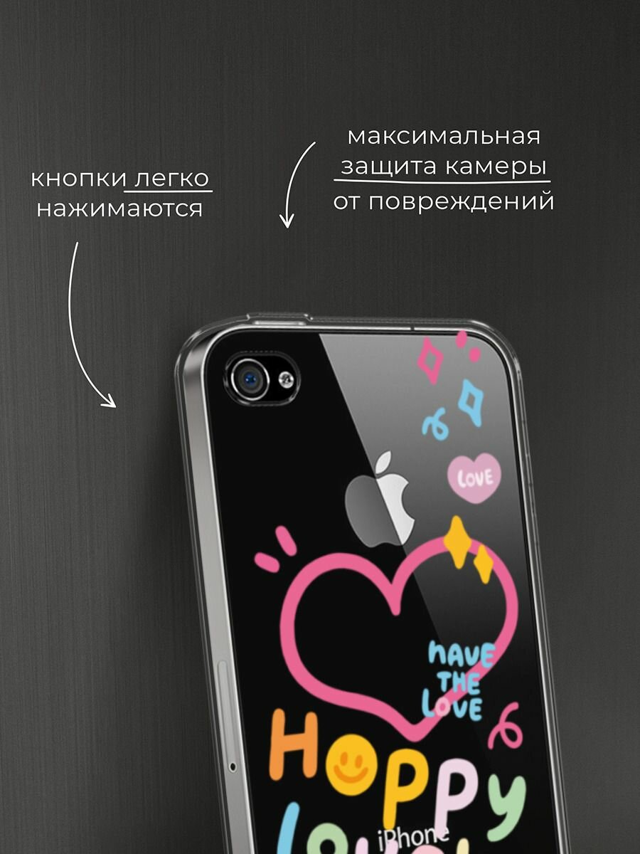 Чехол на Apple iPhone 4/4S / Айфон 4/4S с принтом "Happy lovely", прозрачный — фото 1