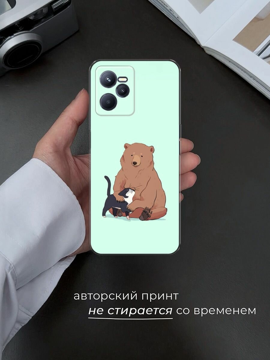 Чехол на Realme C35 / Реалми C35 с принтом "Медведь и кошка дружба" — фото 1