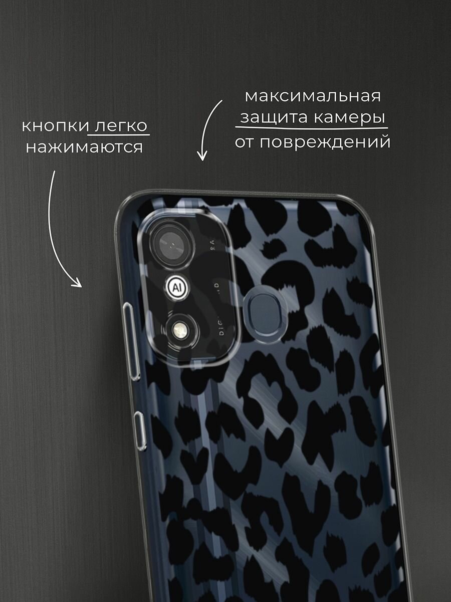 Чехол на Itel A27 / Ител А27 с принтом "Леопардовый паттерн", прозрачный — фото 1