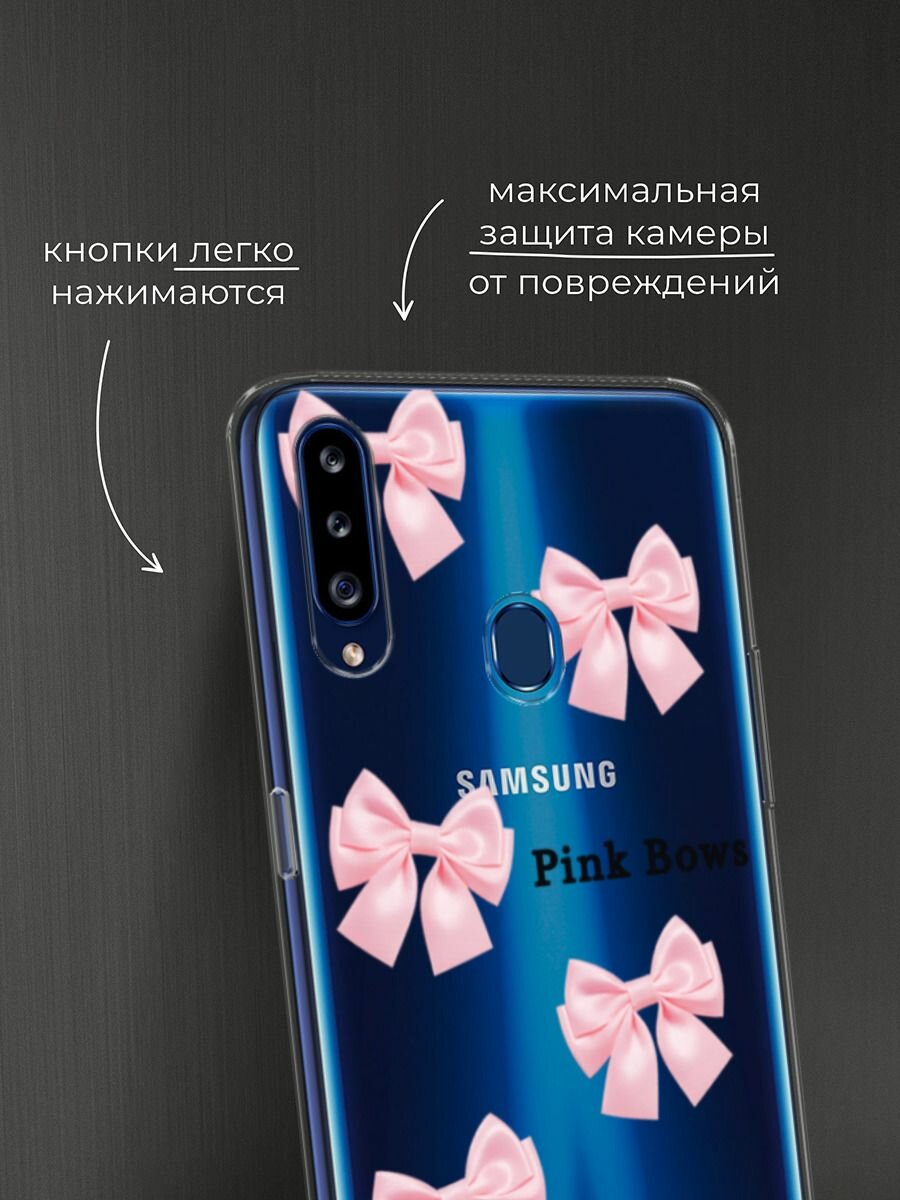 Чехол на Samsung Galaxy A20s / Самсунг Галакси A20s с принтом "Pink Bows", прозрачный — фото 1