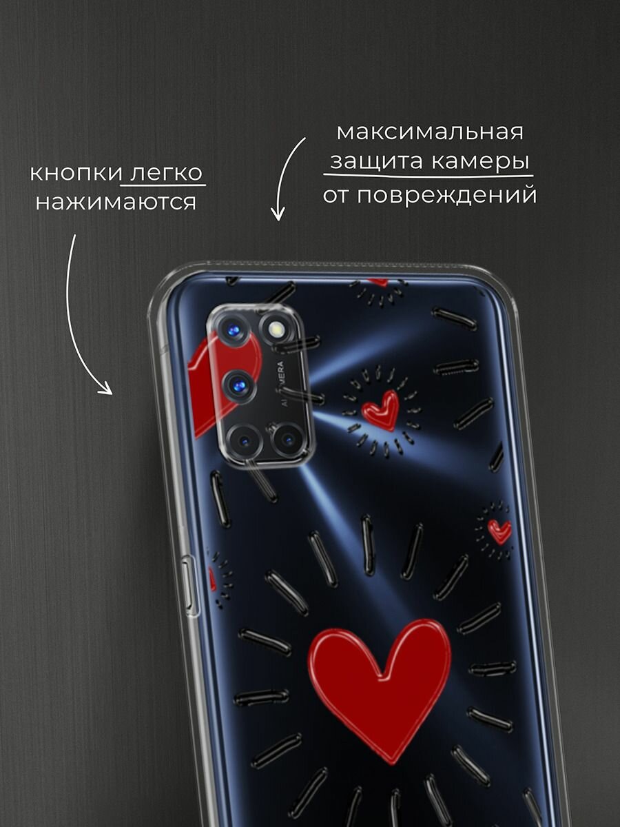 Чехол на Oppo A52/A72 / Оппо A52/A72 с принтом "Бордовые сердца паттерн" — фото 1