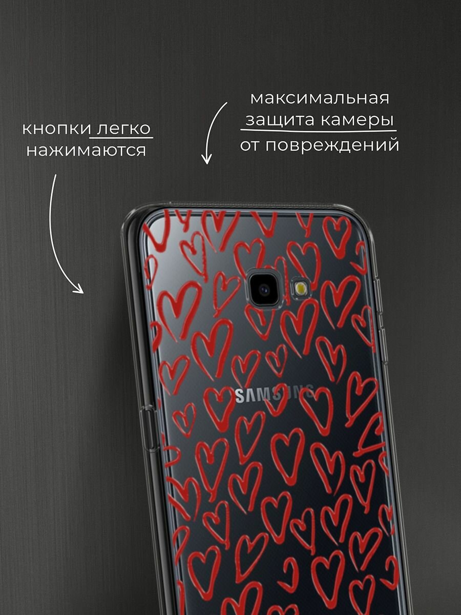 Чехол на Samsung Galaxy J4 Plus 2018 / Самсунг J4 Plus 2018 с принтом "Легкие бордовые сердечки" — фото 1