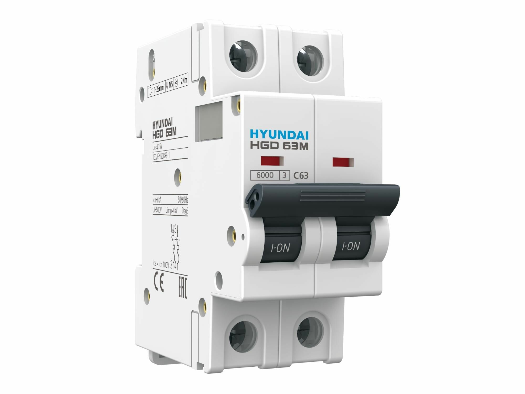 Автоматический выключатель HYUNDAI ELECTRIC модульный, двухполюсный, 16 А, 6 кА, В, HGD