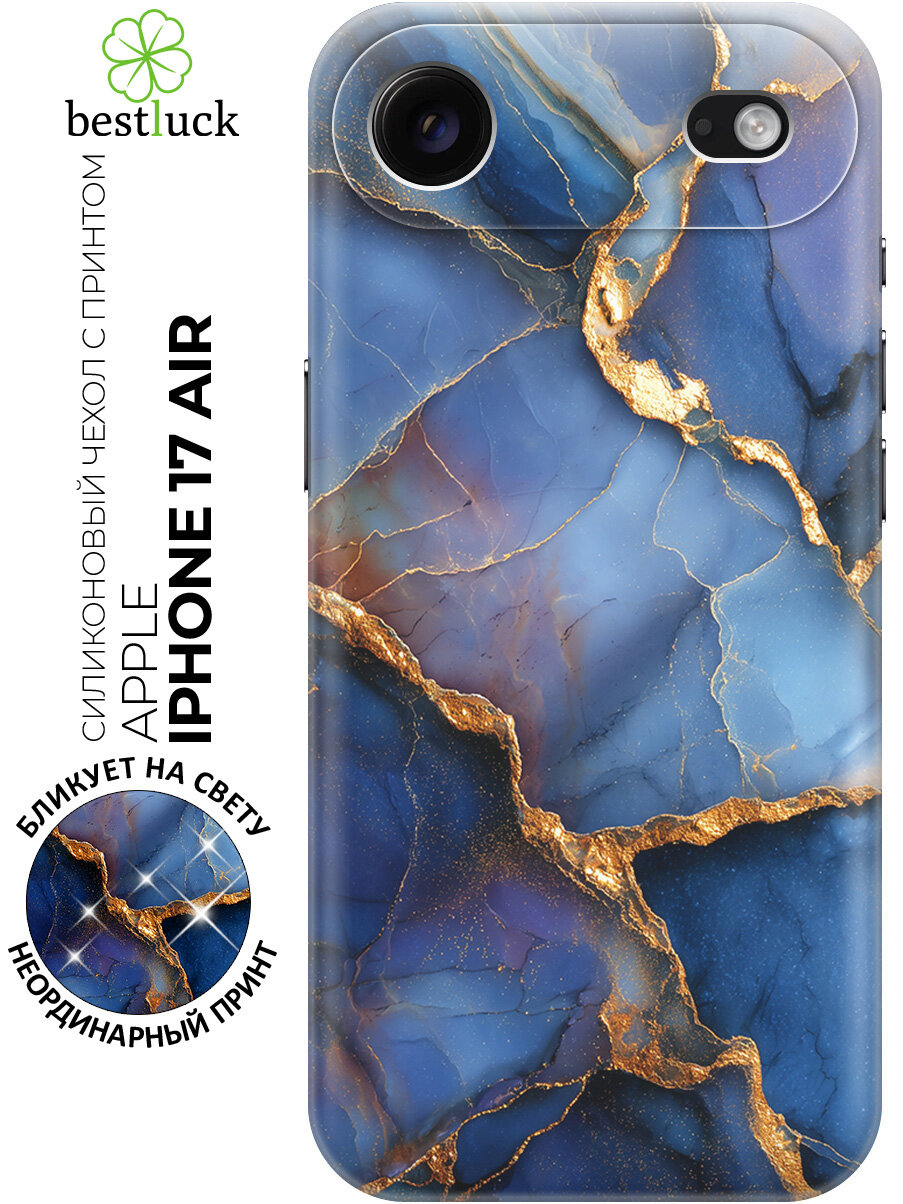 Силиконовый чехол на Apple iPhone 17 Air с принтом "Синий мрамор с золотом"