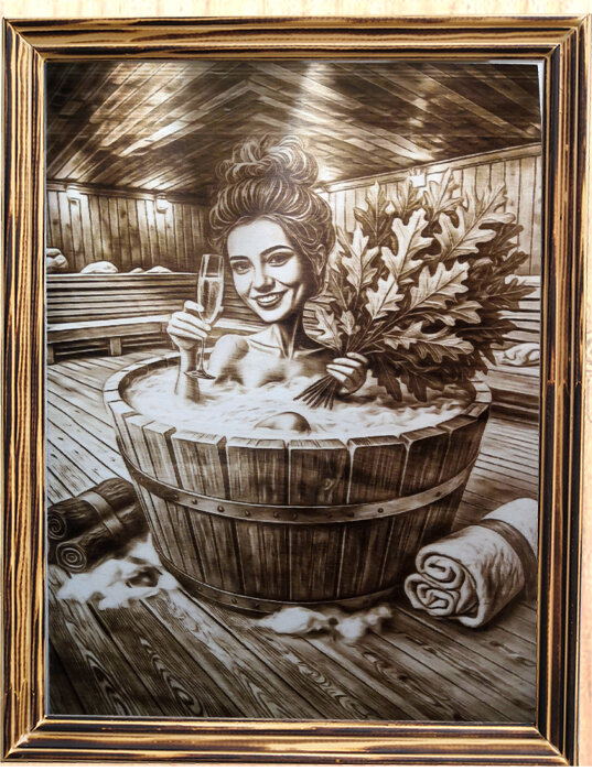 Постер в баню Выжжен на дереве Размер 30 х 40 см