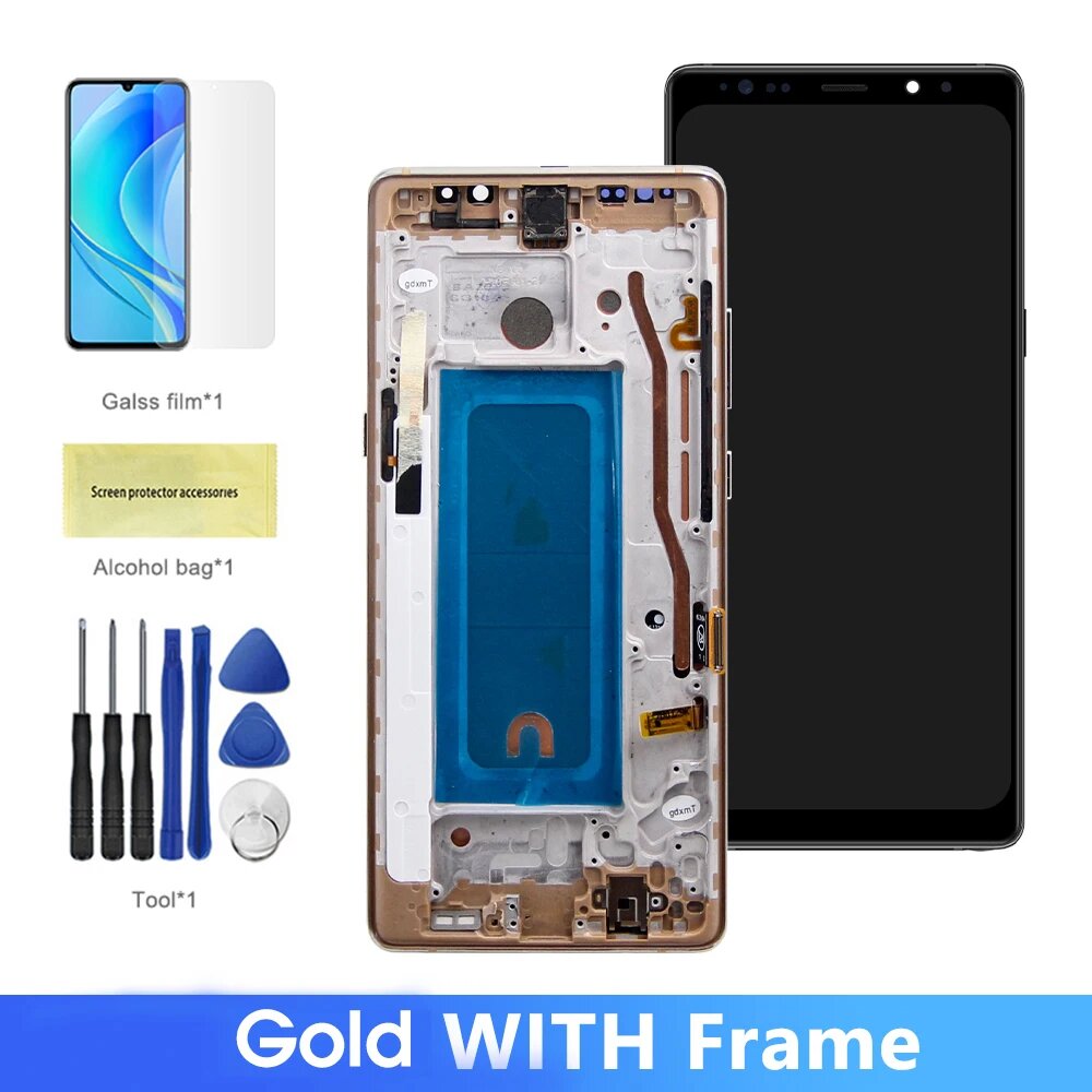 TFT-экран с рамкой для Samsung Note 8, ЖК-дисплей, дигитайзер сенсорного экрана в сборе, замена экрана Gold With Frame