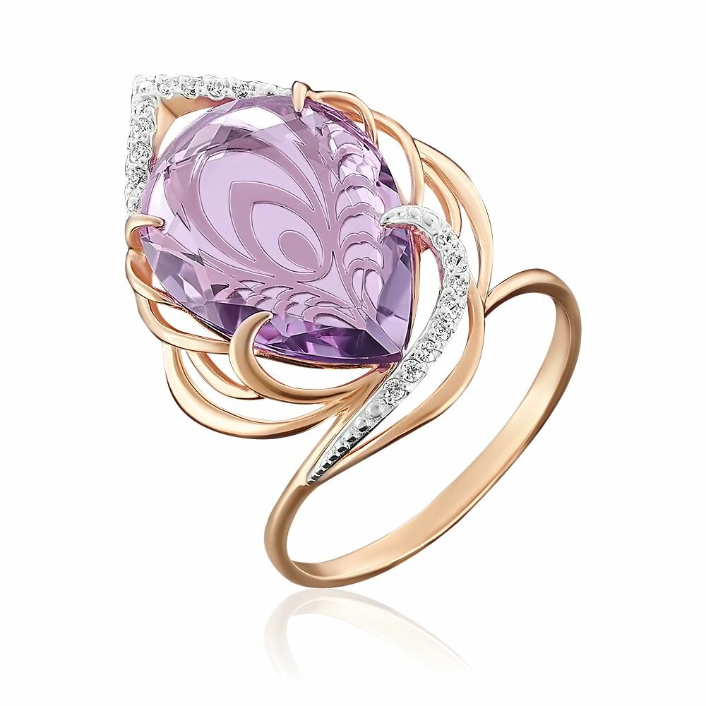 Кольцо, красное золото, 585 проба, аметист, фианит