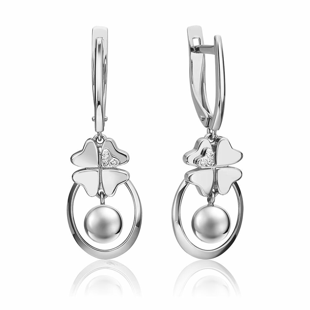 Серьги, белое золото, 585 проба, родирование, бриллиант