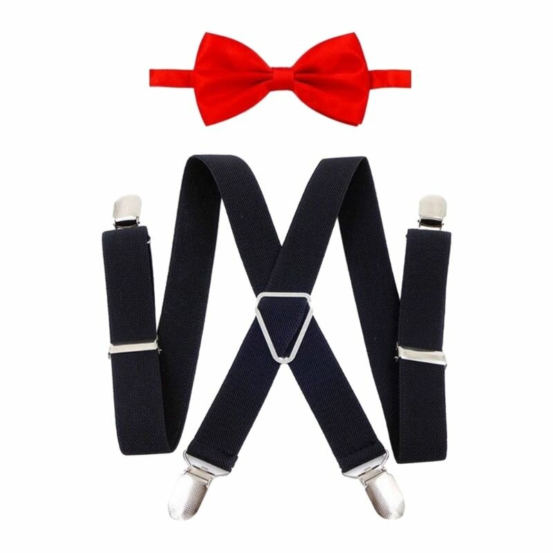 Модный набор подтяжек и бабочки, Черные подтяжки и