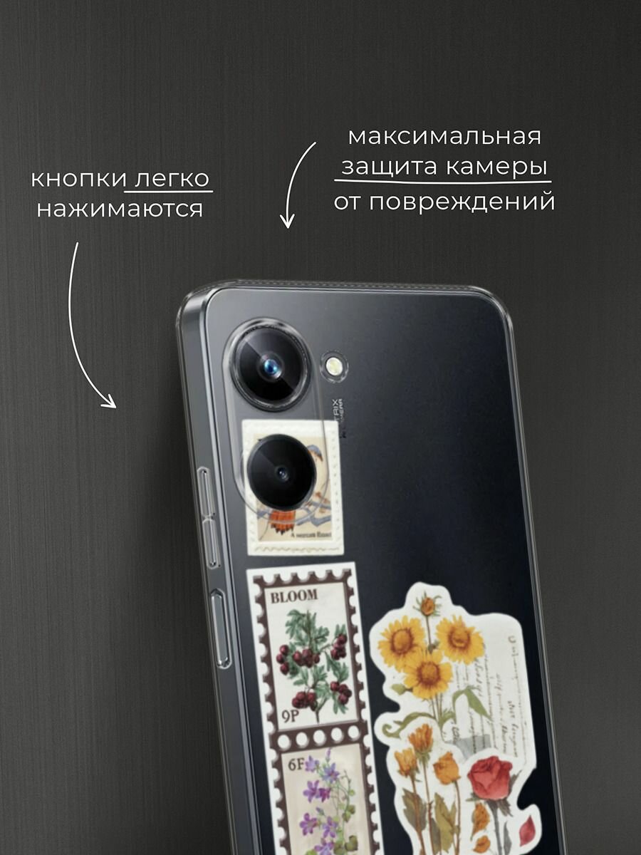 Чехол на Realme 10 Pro / Реалми 10 Про с принтом Марки с цветами — фото 1