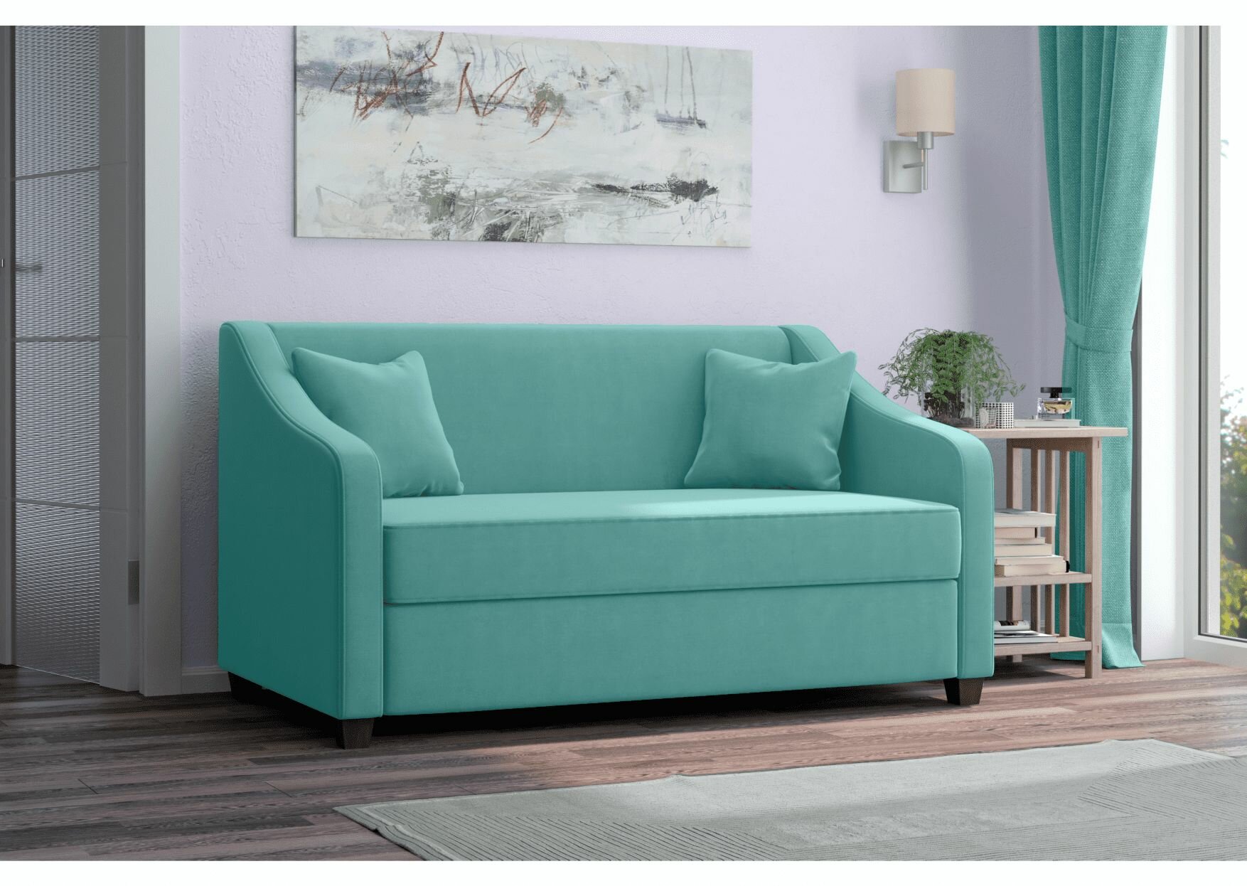 Диван раскладной, прямой Маэлис в цвете мятно-бирюзовый (velutto 43), блок независимых пружин