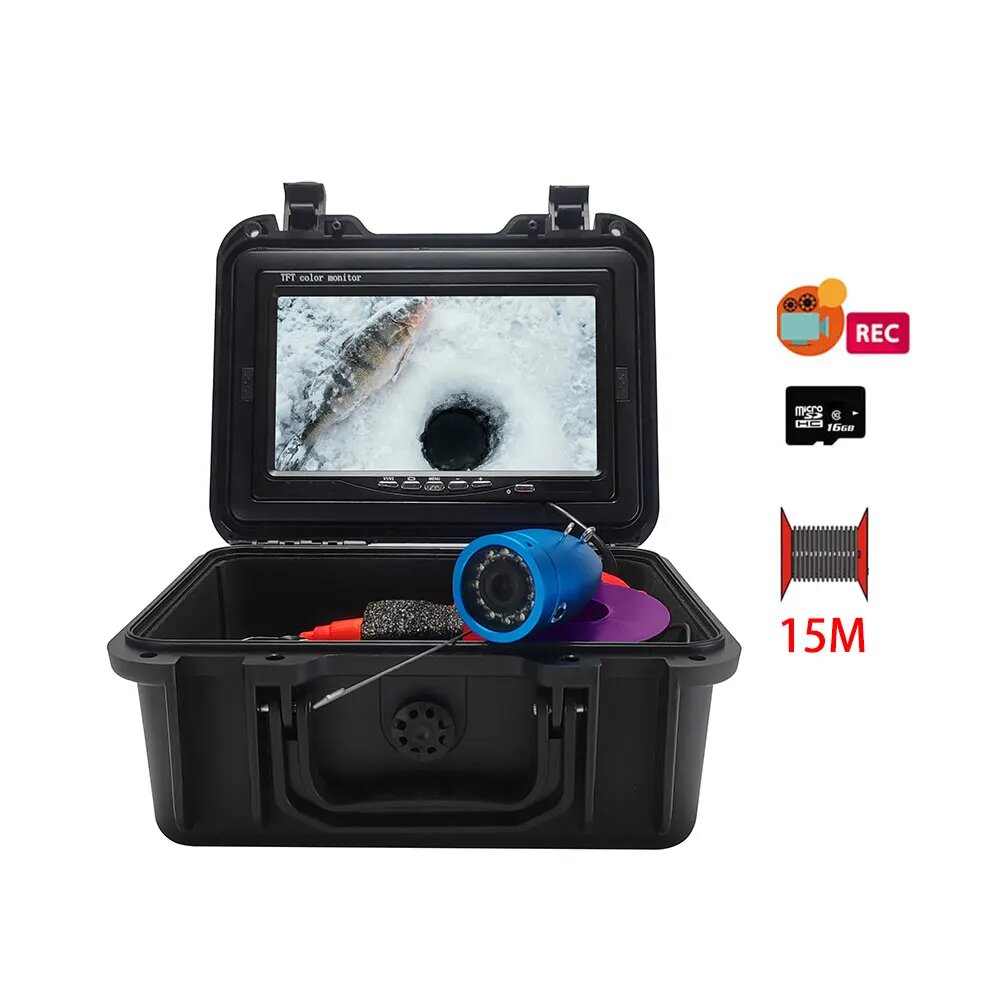 Эхолот 1000TVL, камера для подводной рыбалки, 12 шт, белые светодиоды, 12 ИК-подсветки, 7-дюймовый монитор, видеорегистратор, дополнительный кабель 15/30 м