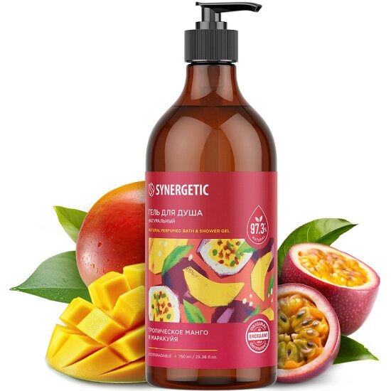 Гель для душа Synergetic Тропическое манго и маракуйя, 750 мл