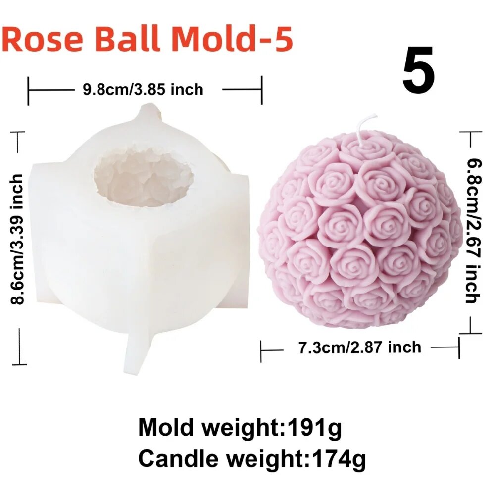 Силиконовая форма для свечей Роза, Rose Ball Mold-5