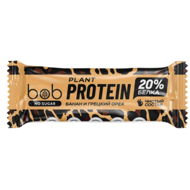 Протеиновый 20% батончик веганский "Банан и грецкий орех" bob 40 г