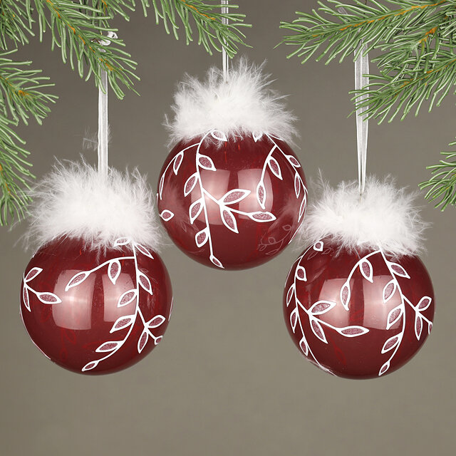 Набор стеклянных елочных шаров Снежная Ветвь 8 см розовый бархат, 3 шт, Kaemingk, 062126-2