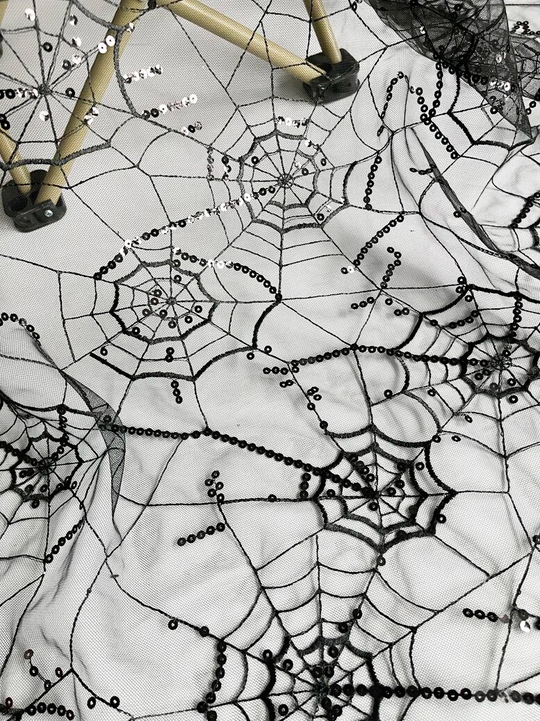 Черная кружевная сетчатая ткань с вышивкой