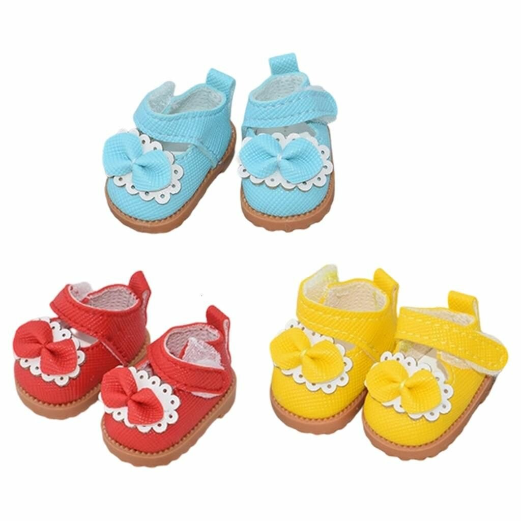 3 пары хлопковых туфель для кукол-принцесс высотой 3,5 см желтые, синие и красные