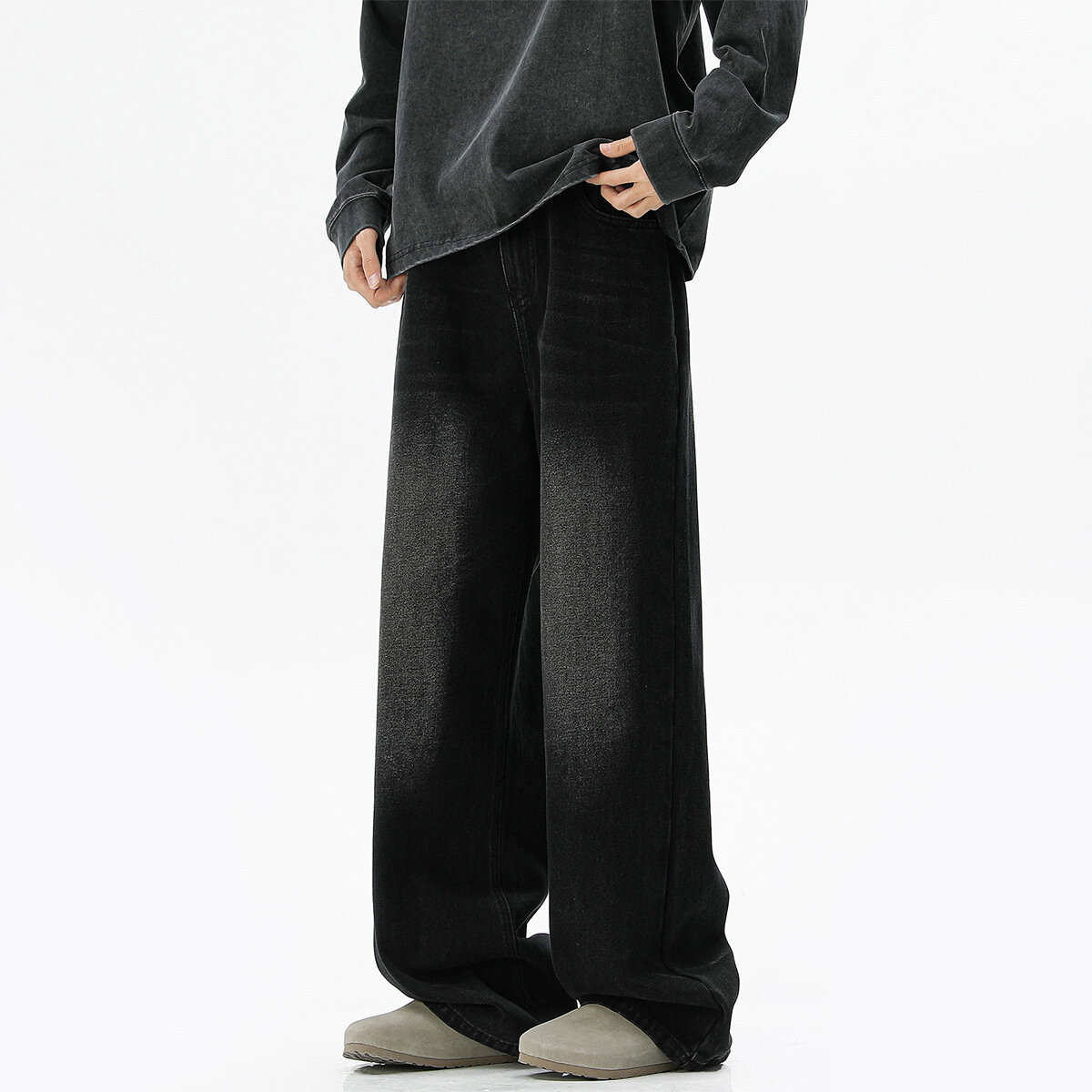 MON Мужские Брюки Зима Толстые Флис Теплые Кэжуал Американские Широкие Деним, Размер_XL