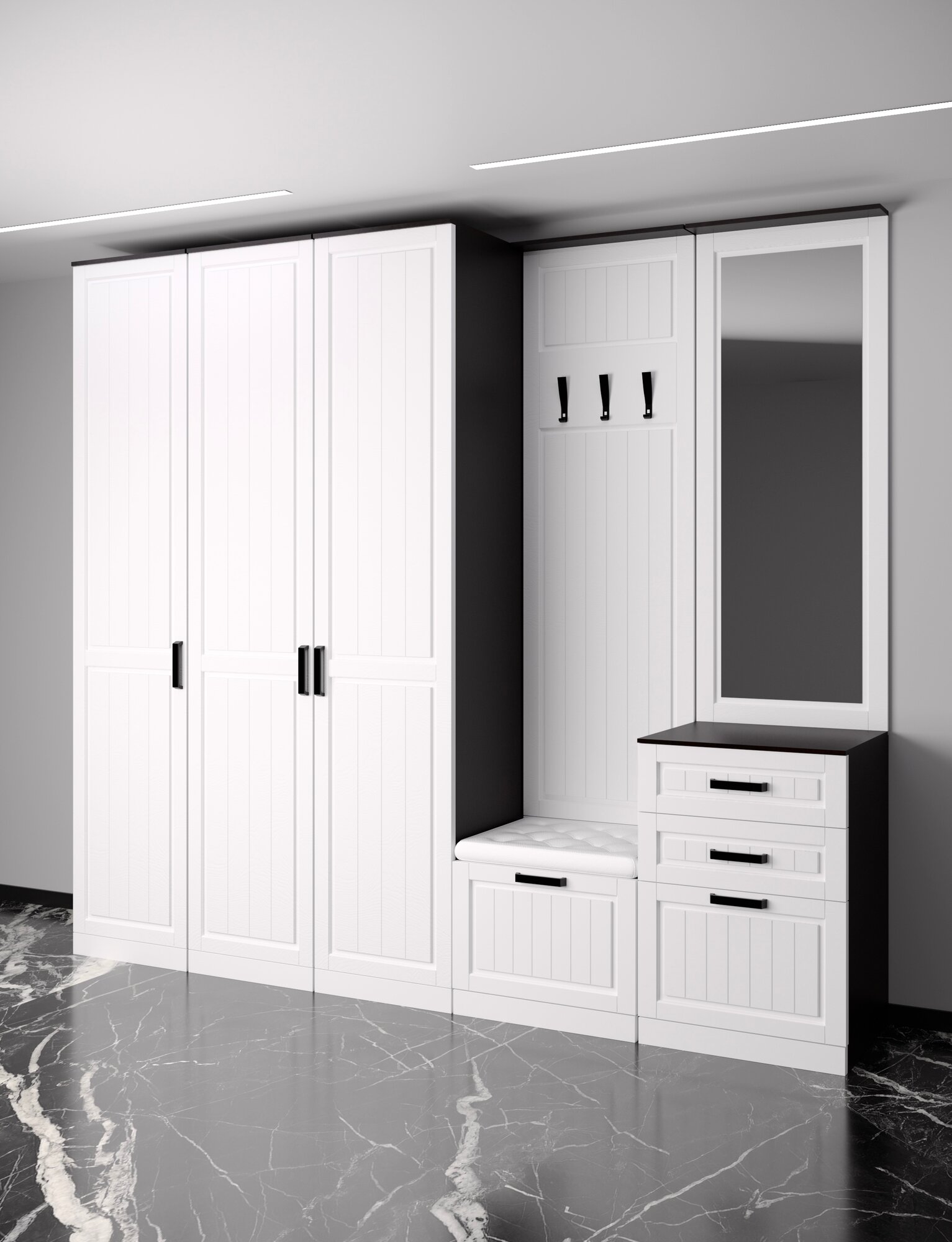 Прихожая Венеция 2.43 метра со шкафом. венге/белое дерево. Модульная.