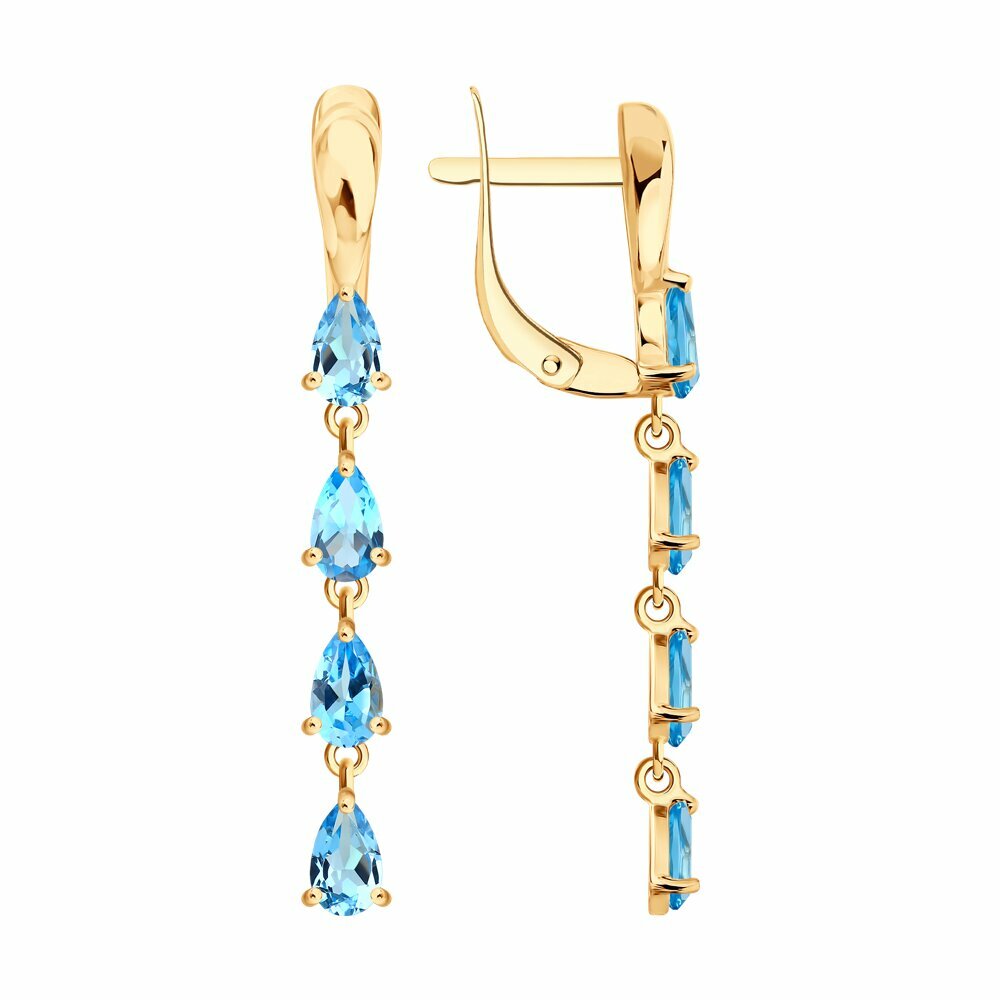 Серьги, красное золото, 585 проба, топаз