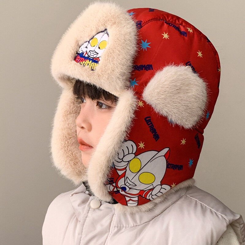 Детская шапка для мальчиков и девочек, стильная шапка Ультраман Лей Фэн, зимняя, с флисовой подкладкой, утолщенная, для велоспорта, лыж, ветрозащитная, теплая шапка
