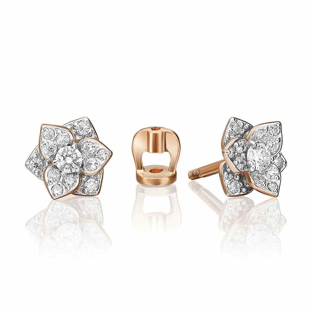 Серьги пусеты PLATINA, красное золото, 585 проба, фианит