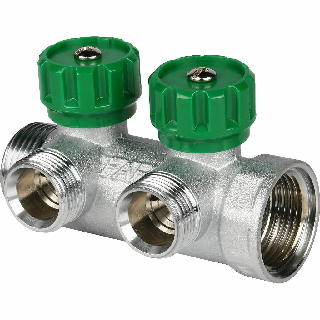 Регулирующий коллектор FAR 1" (ВР-НР) с 2 отв. 1/2" НР плск. упл.