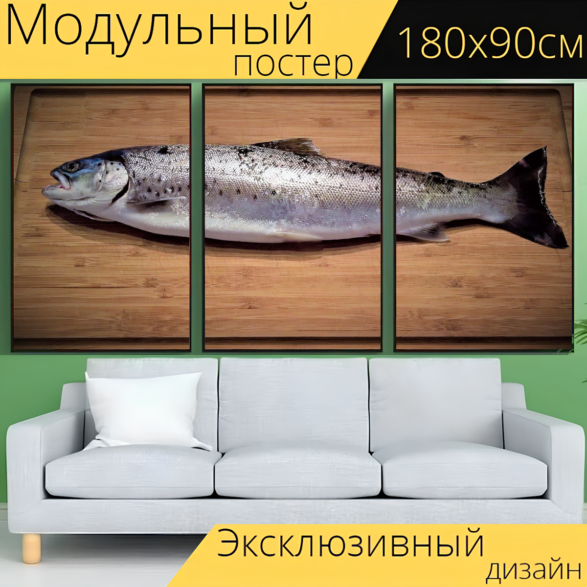 Модульный постер "Рыбы, морская форель, salmo trutta" 180 x 90 см. для интерьера на стену в тубусе