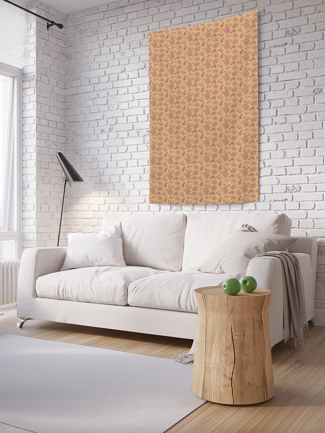 Фотопанно на стену тканевый вертикальный 150х200 "Мелкие цветочки винтаж" , JoyArty