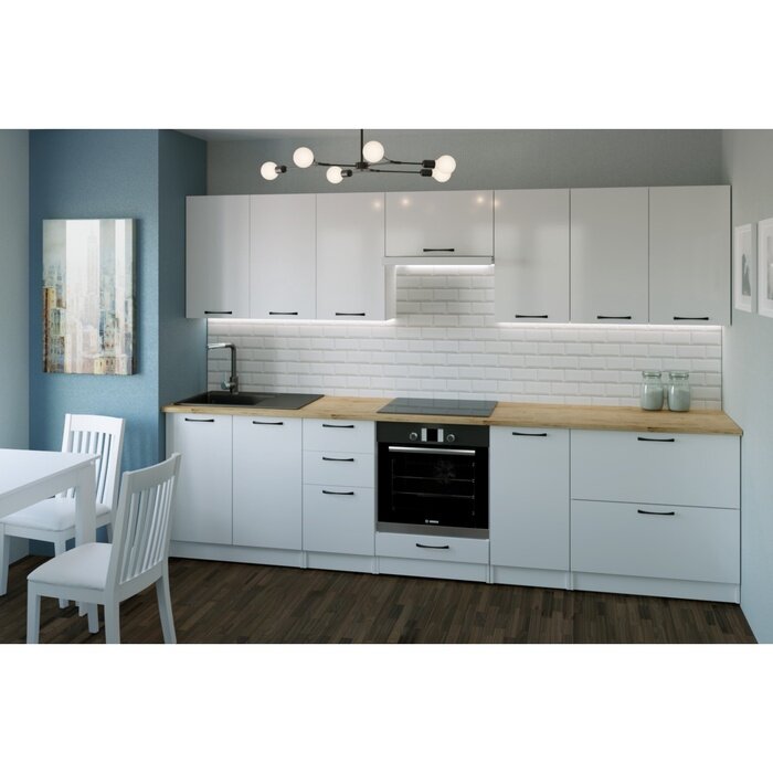 Кухонный гарнитур прямой «Жасмин Экстра 1», 3000 мм, цвет белый/бежевый