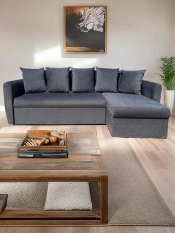 Угловой диван-кровать "Мартин" серый велюр, правый угол, механизм-Еврокнижка