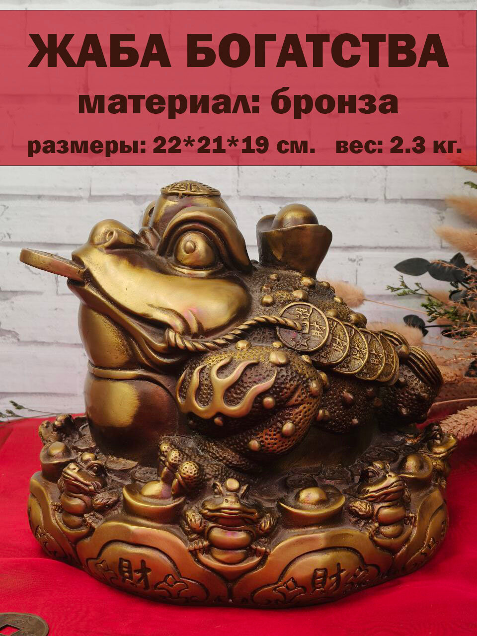Трехлапая жаба богатства, феншуй, Бронза (22*21*19 см.)