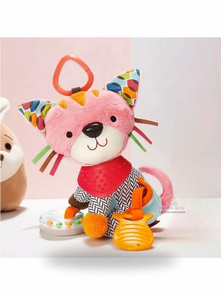 Игрушка-погремушка "Кот", для новорожденных, ручная стирка, цвет кот
