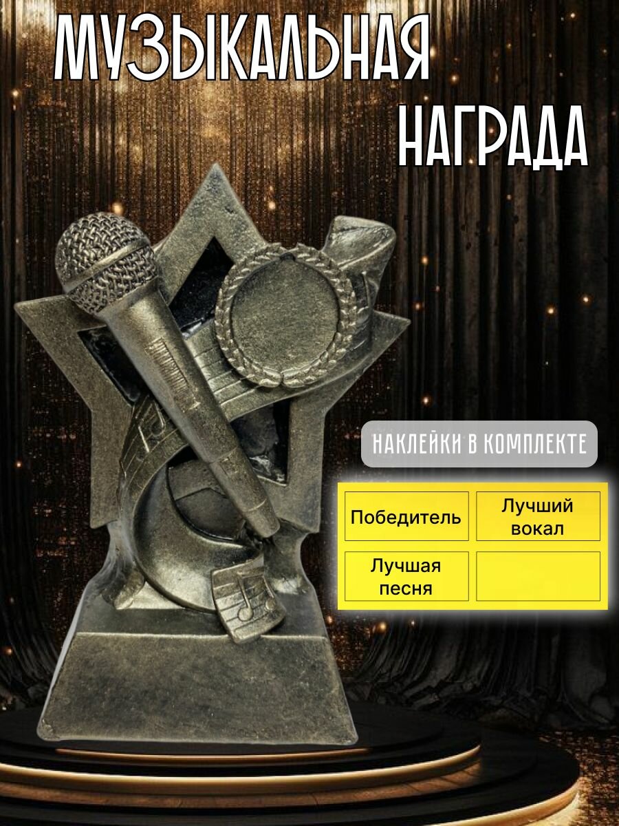 Статуэтка сувенирная бронзовая/ Музыкальная награда Микрофон с наклейками Золото