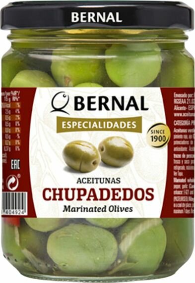 Оливки чупадедос (CHUPADEDOS), с чесноком и перцем, Испания, стеклянные банки, 436 гр.