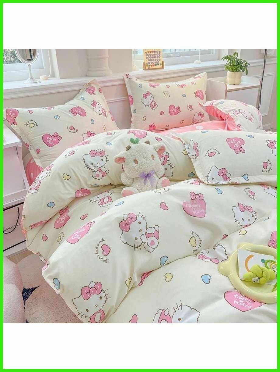Постельное детское белье 1 5 спальное Hello Kitty и Stitch 48*74CM