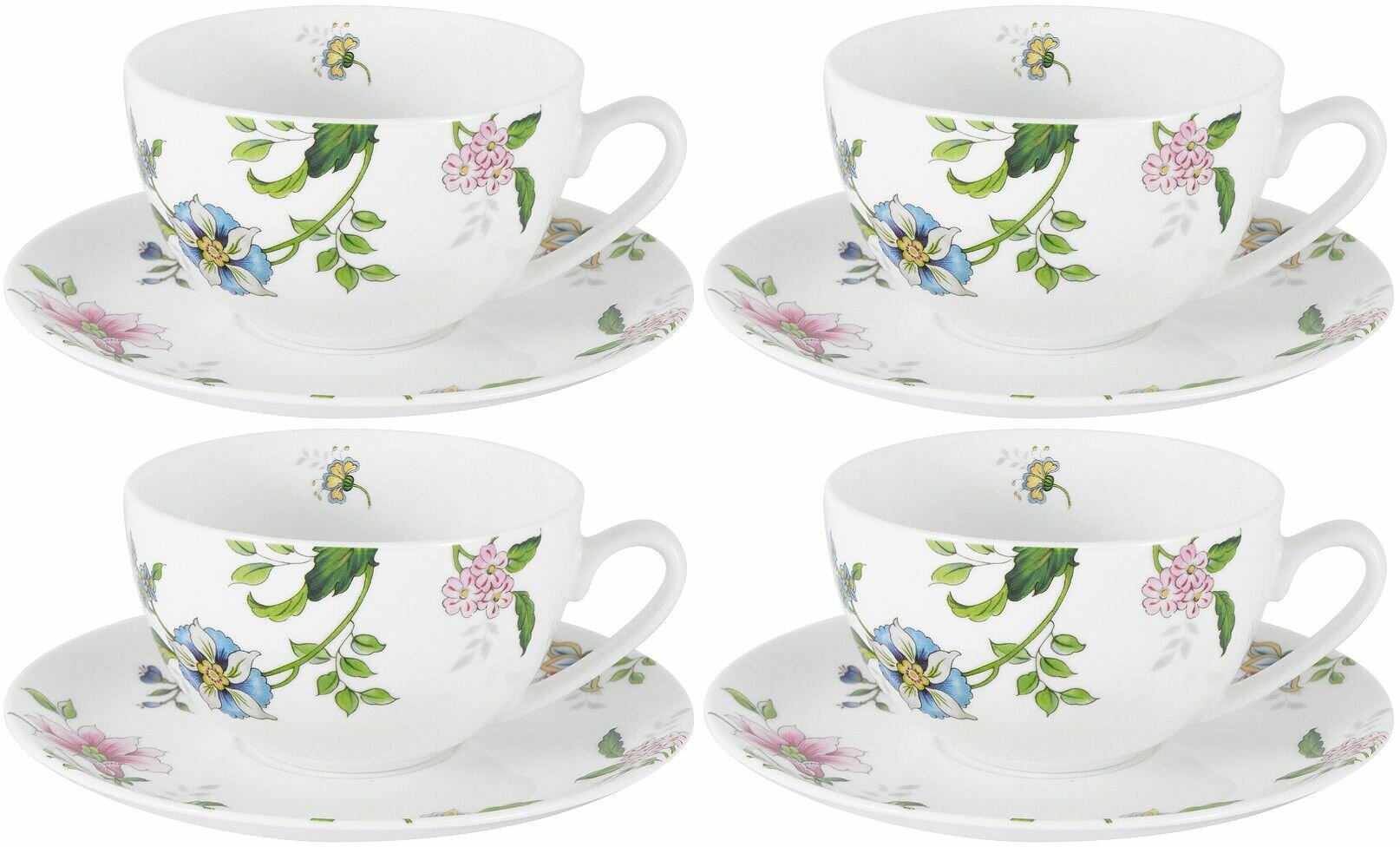 Чайный набор на 4 персоны Anna Lafarg Emily Provence, сервиз 8 предметов: 4 шт чашки 250 мл и блюдца из фарфора, подарочный
