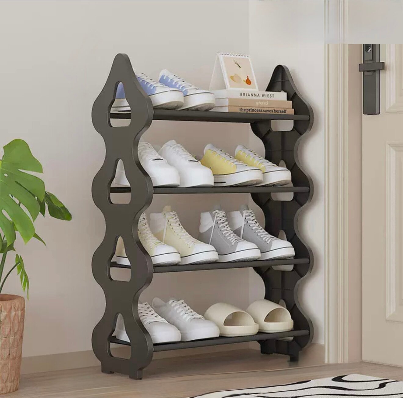 Обувница-органайзер, 4 полки, стиль лофт, скандинавский, черная