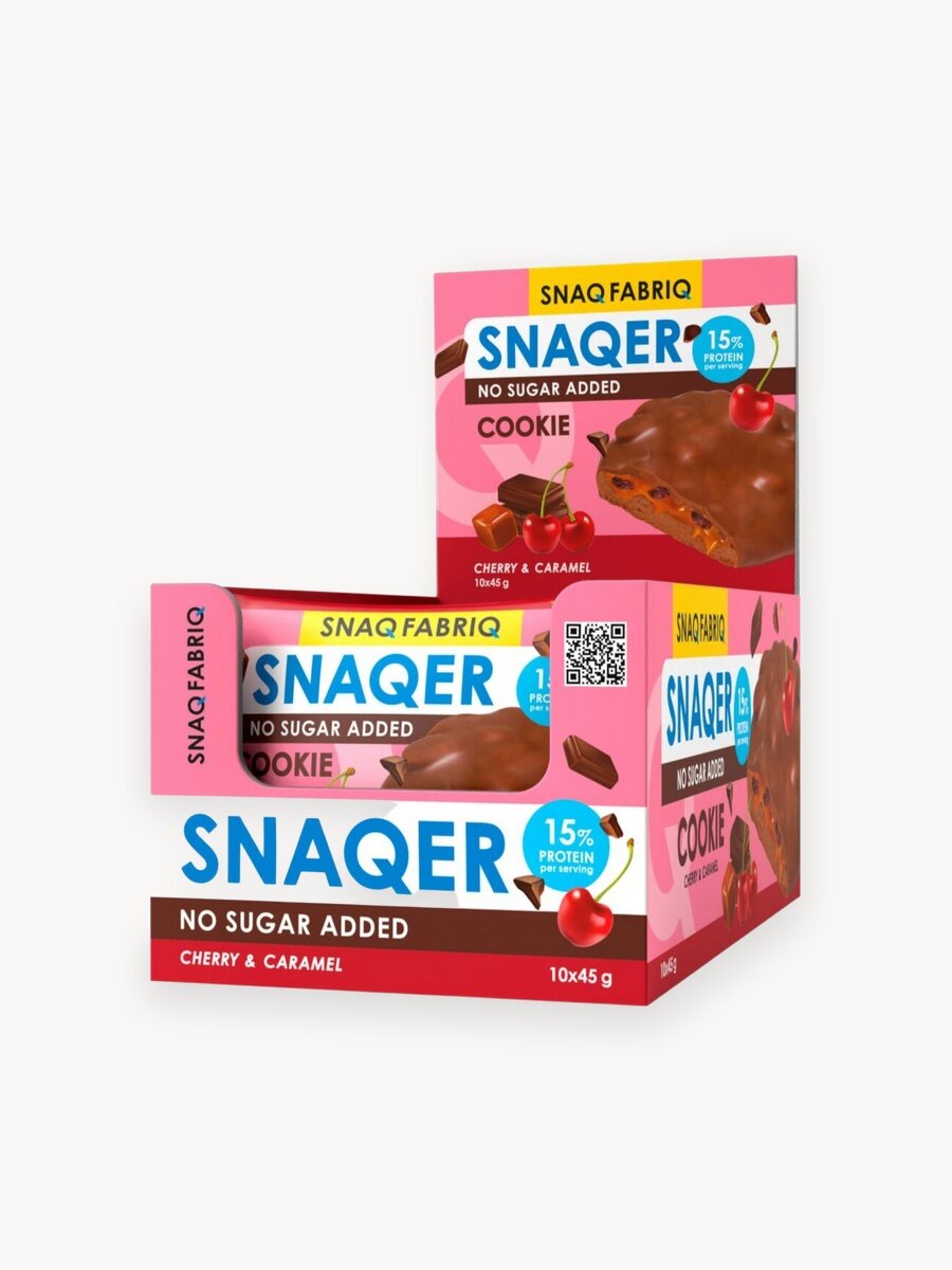 SNAQ FABRIQ Протеиновое печенье в шоколаде SNAQER "Вишня и карамель", 10 шт х 45 г