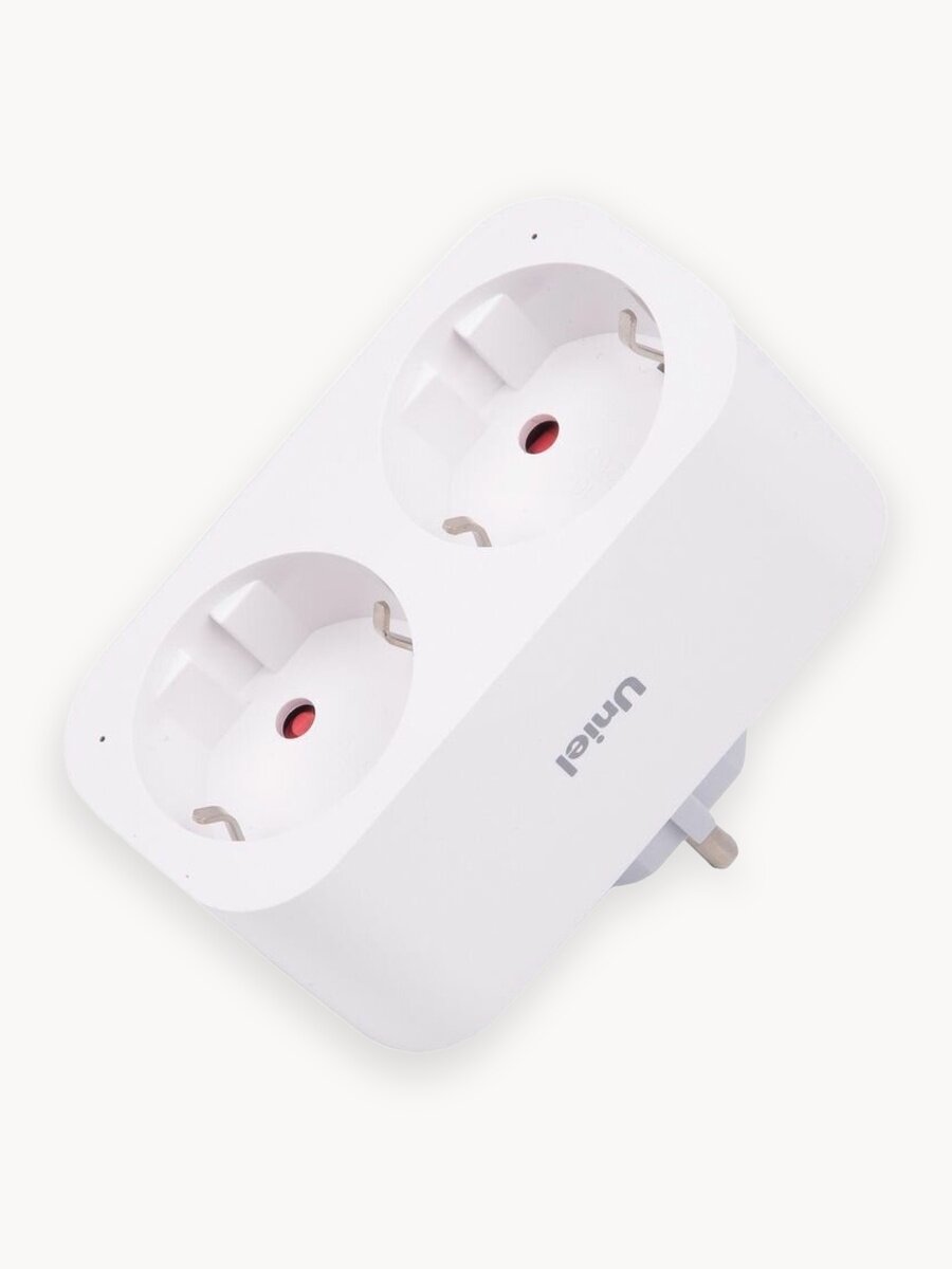 Умная розетка Wi-Fi, 2 гнезда, голосовое управление + приложение, Uniel